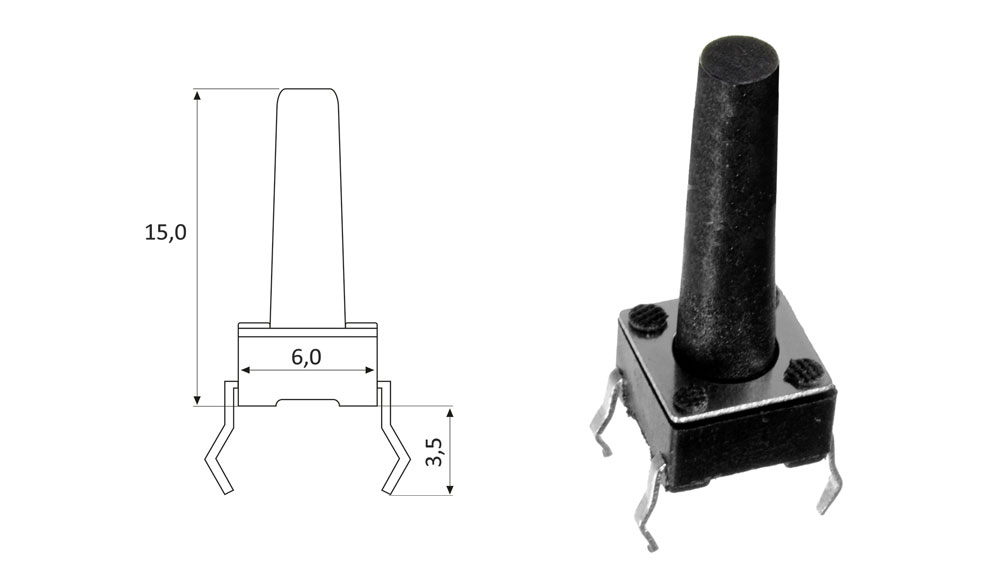 Tact Switch De 4 Pines 6x6 15mm T 6x6 15h Nanoparuro